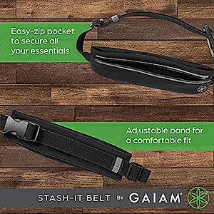 Gaiam Stash-It-Belt Running Pack Accessories Storage Belt Bag for Women and Men - Adjustable Belt with Moisture-Wicking Fabric - Lightweight Run Belt for Exercise & Fitness, Leisure and Travel