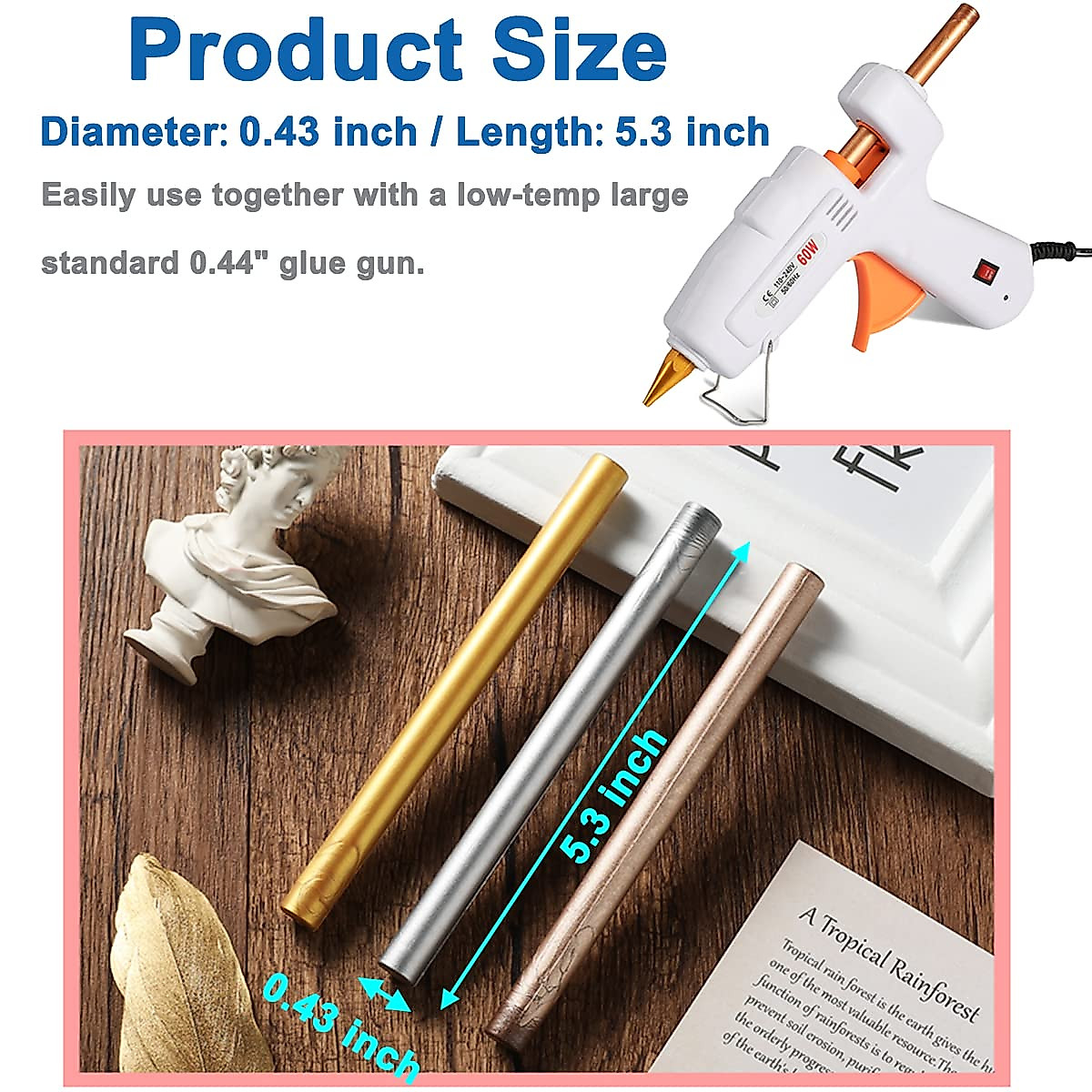 20 Pcs Premium Mailable Glue Gun Sealing Wax Sticks for Wax Seal Stamp, Great for Wedding Invitations, Cards Envelopes, Snail Mails, Wine Packages, Christmas Gift Wrapping (Vintage Gold)