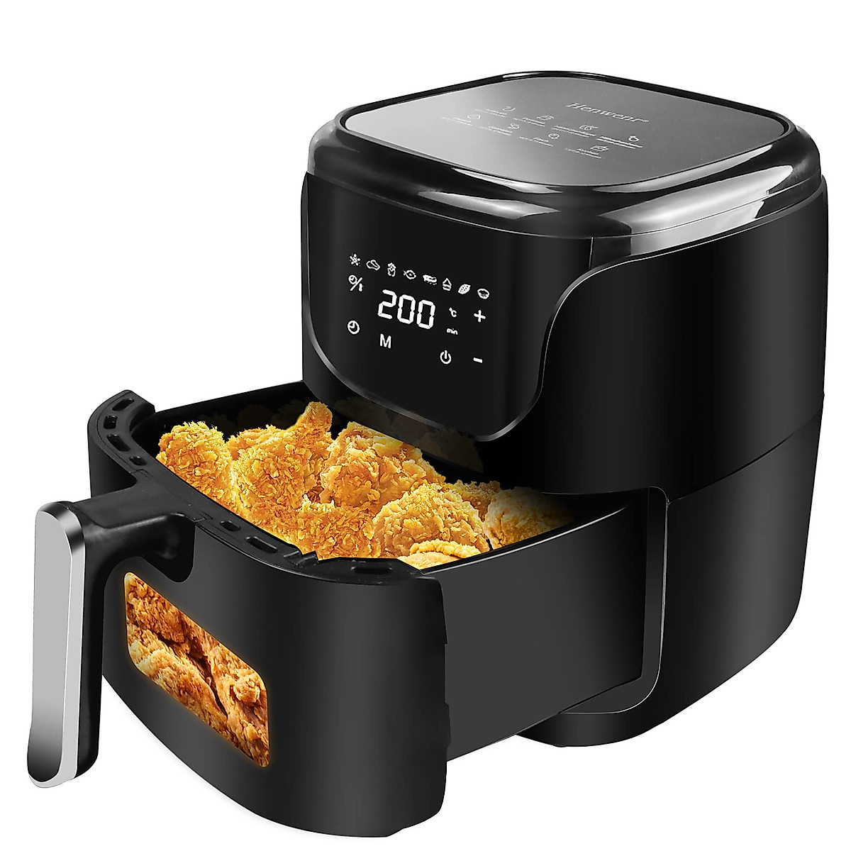 Henwenr Air Fryer 6 QT Airfryer Digital Air Fryer 8 Preset Menus Hot Air Fryer Cooker with Adjustable Temperature Control 30 Minute Timer Auto Shut Off Nonstick Tray ,1350W Air Fryer Black…