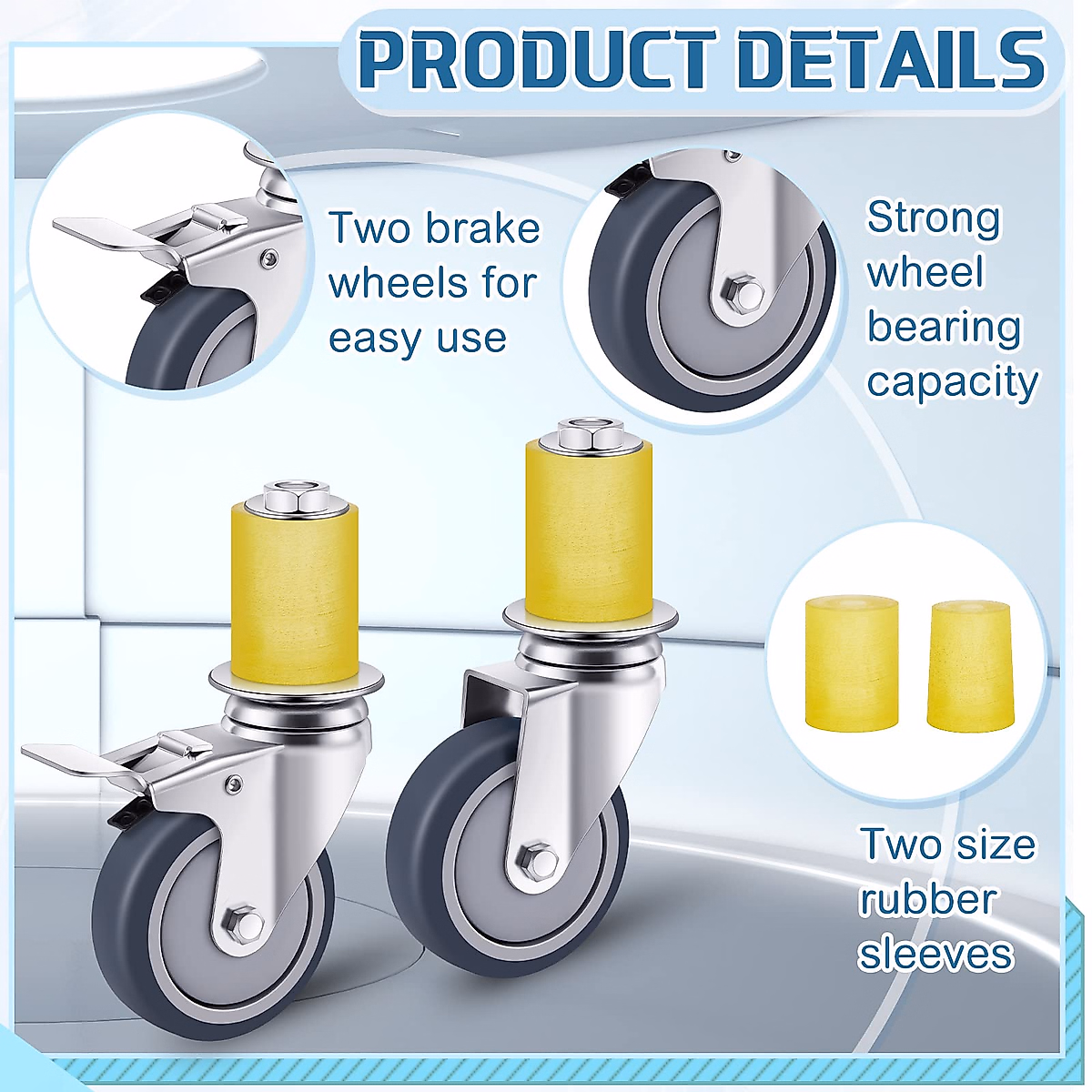 4 Pieces Work Table Caster Wheel Expanding Stem Caster Wheels Set of 4 Stainless Table Casters for Commercial Kitchen Prep Tables Worktable