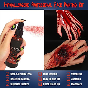 2Pcs Halloween Makeup Fake Blood Suit --- Coagulated Blood+Fake Blood Spray, Lifelike And Washable, Suitable For Special Effect Zombie Bride, Vampire And Monster SFX Horror Clown Makeup