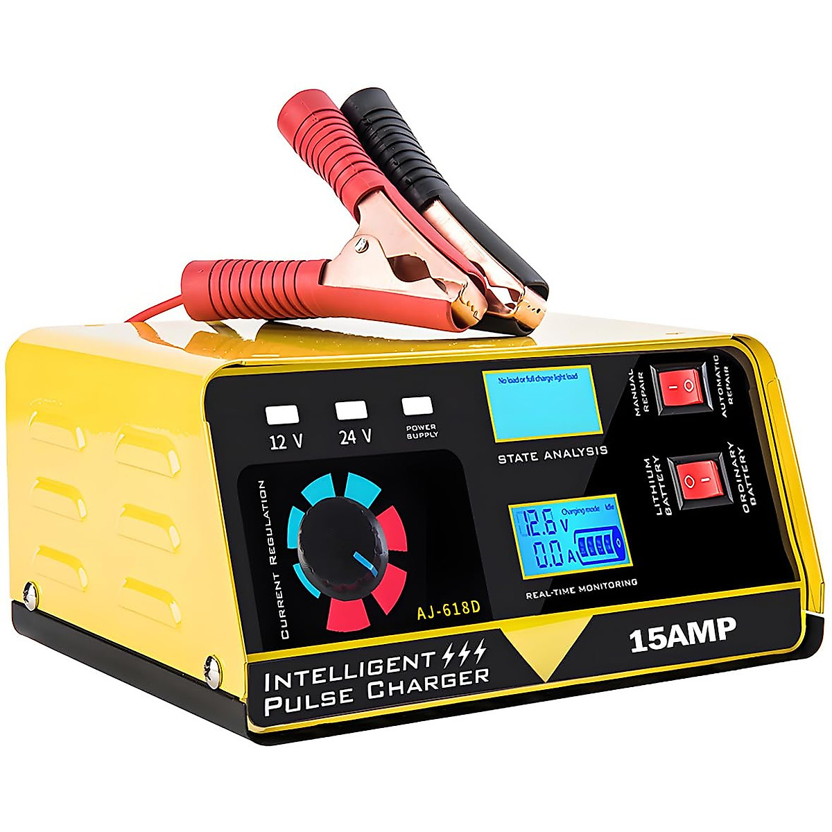 12V 24V Car Battery Charger, 15A Lead-Acid Lithium Battery Charger, Smart Trickle Charger Maintainer, Deep Cycle Battery Repair Charger Automotive Desulfator for Car Motorcycle Truck Boat Lawn Mower