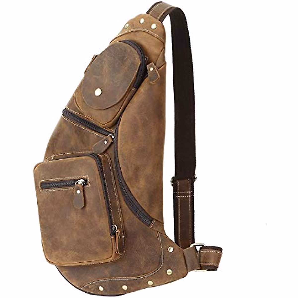 Leathario Men's Leather Sling Bag Chest Bag For Men Genuine Leather Crossbody Shoulder Bag Small Backpack For Works Casual