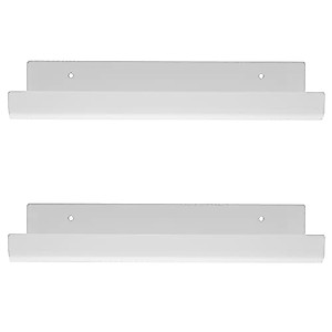Clear Acrylic Floating Wall Shelves, Two Pack, 15 Inch Wall Bookshelf for Kids, 5 mm Acrylic Shelves for Kitchen, Shower, Nursery. Spice Rack, Display Organizer, Bathroom Storage Shelves (White)