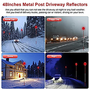JAOTREL Driveway Reflectors Markers for Snow Plowing, 36-48" Reflective Driveway Steel Metal Reflective Post, Double-Sided High Visible Rustproof Design(4 pack)