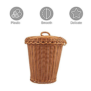 Cabilock Woven Storage Basket Trash Can Wastebasket Bedroom Woven Trash Can with Lid Garbage Bin Rubbish Paper Storage Container for Home Bathroom Kitchens