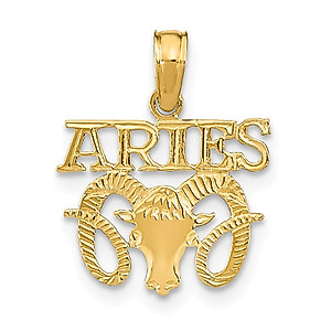 Solid 14k Yellow Gold Engraved Block Aries Charm Pendant - 17mm x 13mm