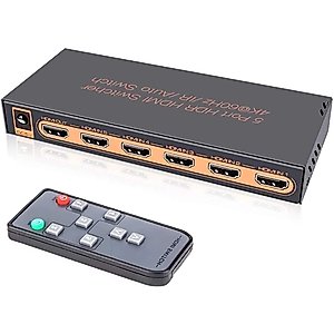 4K@60Hz HDMI Switch 5 Port Awakelion Premium 5 in 1 Out 4K HDMI Switcher with IR Remote Support Auto-Switch, HDMI 2.0,HDCP 2.2,UHD,HDR,Full HD,3D,1080P(Upgraded Version)…