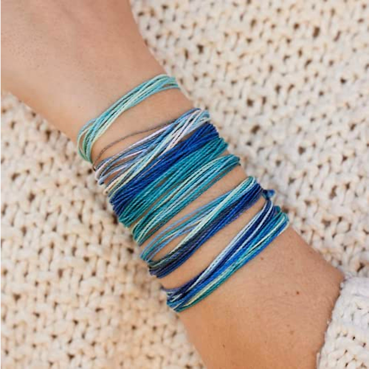Pura Vida Bracelets Pack Blue Friendship Bracelet Pack - Set of 10 Stackable Bracelets for Women, Handmade Bracelets & Cute Bracelets for Teen Girls, Beach Accessories for Teens - 10 String Bracelets