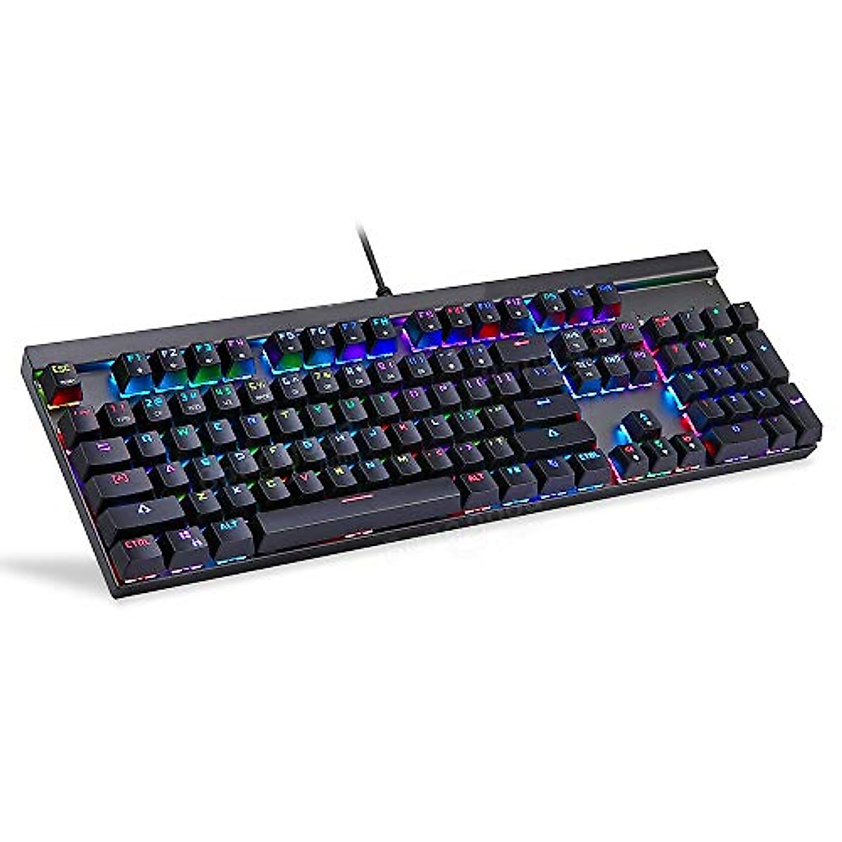 Teerwere Gaming Keyboard USB Wired 104 Key RGB Backlit Mechanical Gaming Keyboard Blue/Red Switch Aluminum Alloy Plate Mechanical Gaming Keyboard (Color : White, Size : Blue Switch)