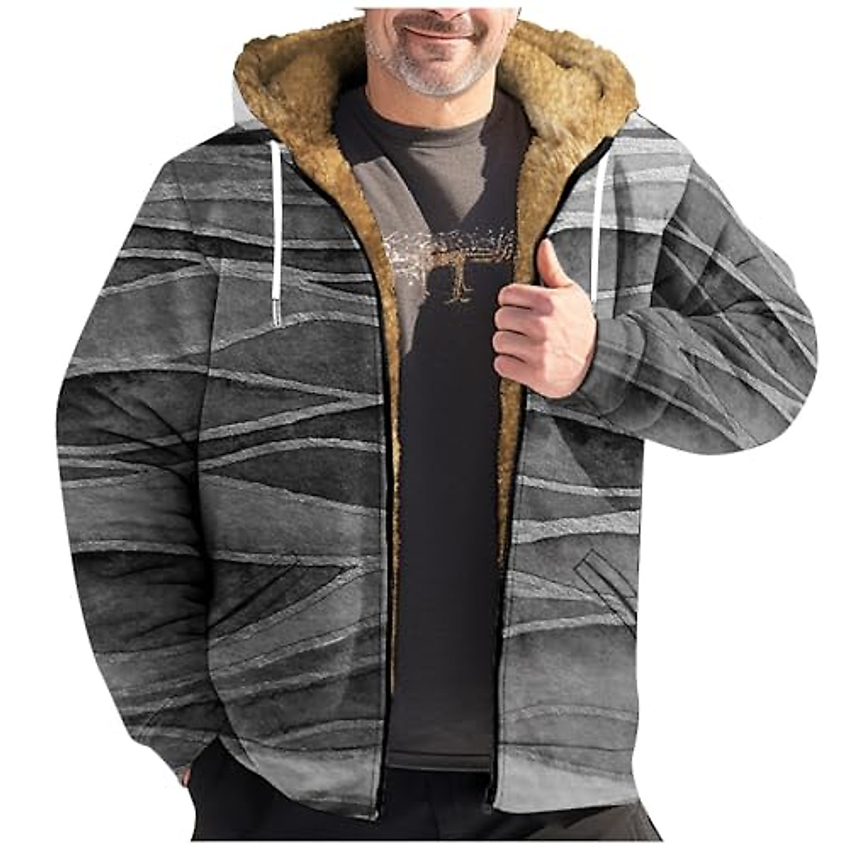 Mens Jacket Winter with Hood Fleece Lined Full Zip Graphic Coat Cold Weather Waterproof Vintage Jacket Novelty Sports Hoodies with Pocket 02 Gray Xl