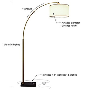 Brightech Logan Arc Floor Lamp, Bright Standing Lamp for Living Rooms, Offices & Bedrooms, Modern Living Room Décor, Tall Hanging Floor Lamp for Reading and More – Gold/Brass