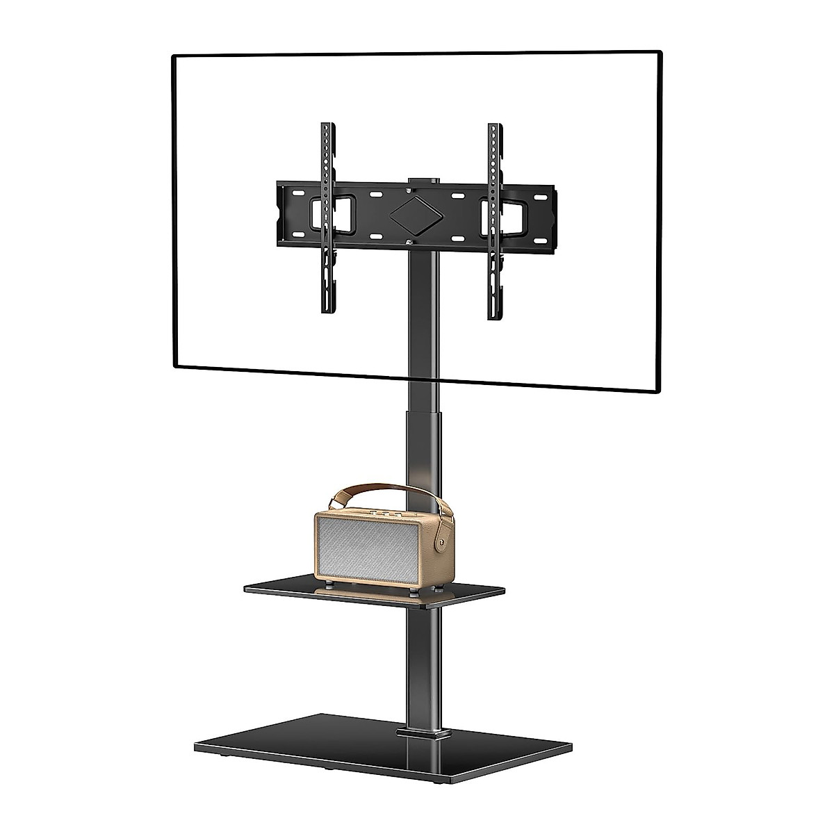 WALI TV Floor Stand for 32-70inch TVs up to 88lbs, Universal Floor TV Stand Mount, Swivel and Height Adjustable Tall TV Stand with Tempered Glass Base and Shelf for Living Room,Bedroom,Office(TVDVD-6)