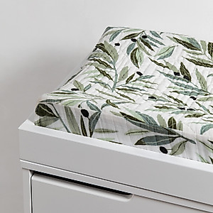 Babyletto 100% Quilted Organic Cotton Changing Pad Cover, GOTS-Certified, Fitted 360°, Ultra-Soft and Breathable Muslin - Olive Branches