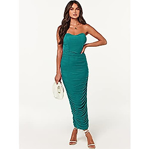 ANRABESS Women Ruched Bodycon Dress 2023 Summer Sexy Strapless Sleeveless Slit Party Cocktail Club Night Dresses Elagant Wedding Guest Evening Graduation Prom Dress 883huqing-M Lake Green