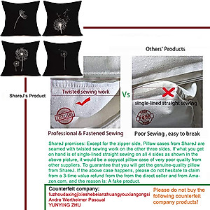 ShareJ 4 Pack Dandelion Throw Pillow Covers Cotton Linen Black Cushion Cover Monochrome Dandelions with Seeds Blowing in The Wind Fluffy Pattern Design Pillow Slips for Sofa Couch Decor 18 x 18 Inch