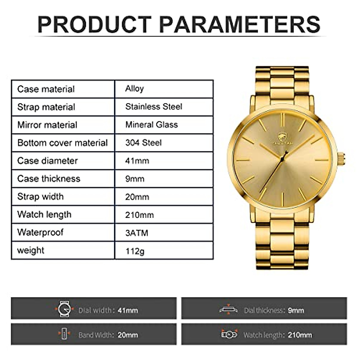 GOLDEN HOUR Men's Watches Slim Minimalist Runway Gold Plated Stainless Steel Quartz Analog Watch with Black Hands