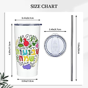 Happy Shavuot Jewish Holiday Stainless Steel Vacuum Insulated Tumbler 20oz Coffee Cups Travel Mug Car Water Cup With Leak-Proof Flip Lid Metal Straw Cleaning Brush Gift For Men Women