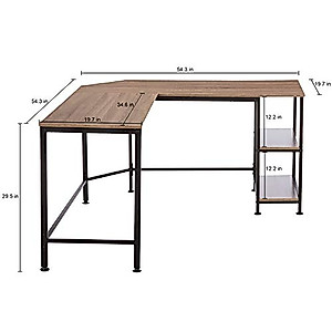 Amazon Basics L-Shape Computer Desk with Shelves for Storage, 54.3 Inch, Espresso with Black Frame