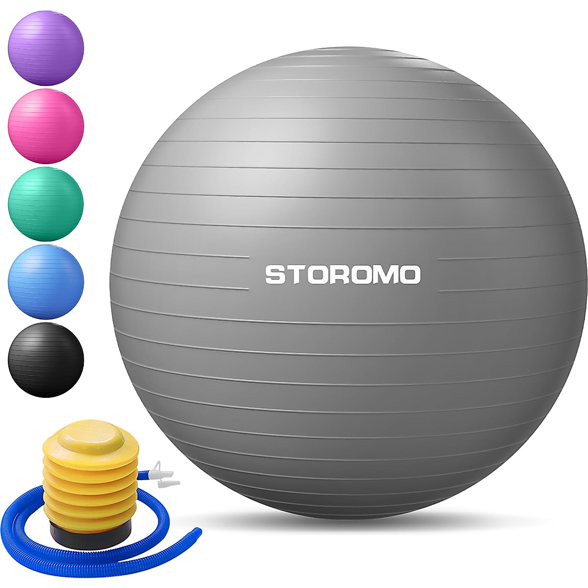 STOROMO Exercise Ball,Yoga Ball(with Exercise Tutorial)，Extra Thick Non-Slip,Holds 2500 lbs, Workout Ball for Pregnancy Birthing and Balance Stability (Silver, 45cm/17.7in)