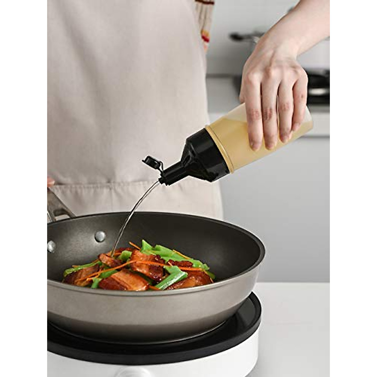 MXY Syrup Squeeze Bottle Salad Vinegar Ketchup Condiments Dispenser Olive Oil Soy Sauce Bottle Honey Container with Lid 250ml (White)