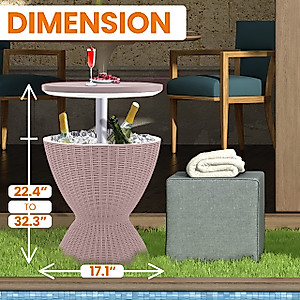 SereneLife Outdoor Cool Bar Table, 7.5 Gallon Beer and Wine Cooler, Patio Furniture & Hot Tub Side Table, Beverage Cooler, All-Weather Resistant Ice Cool Bar, Rattan Style Patio, Cocktail Bar (Grey)