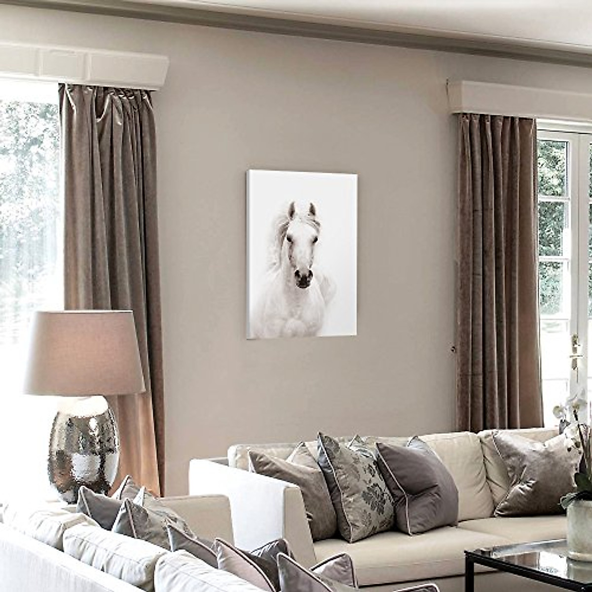 SUMGAR Modern Wall Art Bedroom Black and White Horse Pictures Office Farmhouse Animal Canvas Paintings Contemporary Prints Framed Artwork Living Room Home Decorations Gifts,16x24 inch