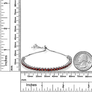 Gem Stone King 925 Sterling Silver Red Garnet Tennis Bracelet For Women | 4.50 Cttw | January Gemstone Birthstone | 3MM Round Garnet | Fully Adjustable Up to 9 Inch