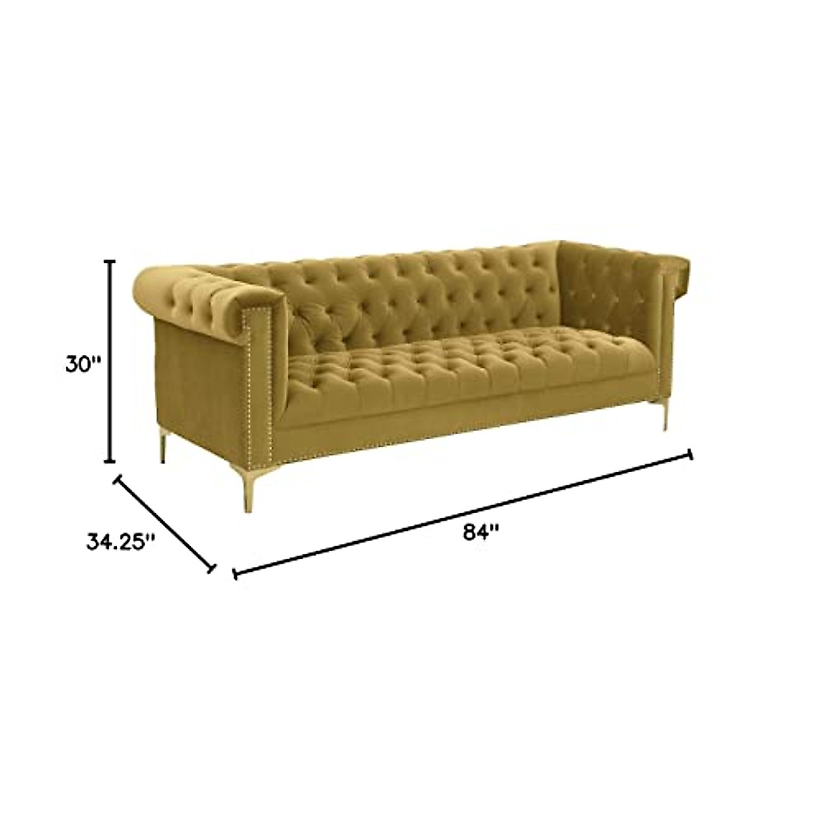Iconic Home Gold/COGNAC Gold Bea Velvet with Nail head Trim Tone Metal Sofa