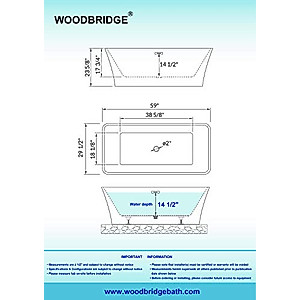 WOODBRIDGE 59"Freestanding White Acylic Soaking Bathtub with Drain Kit and Floor Mount Tub Filler in ORB,BTA1509 -ORB-Drain &O+F0010ORBVT