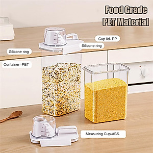 JUSTAUS 2Pcs Rice Dispenser Storage Containers, 1.1L Small Rice Bucket with Measuring Cup & Pour Spout, Kitchen Plastic Airtight Container for Cereal, Grain, Flour, Sugar, Oatmeal, Dry Pet Dog Food