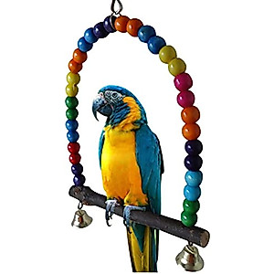 Bird Swing, Parakeet, Budgie and Hummingbird Swing Perch, Wooden Dowel Makes for Resting Spot, 1-Piece,Multi Color 5.5 x 5.6 Inch