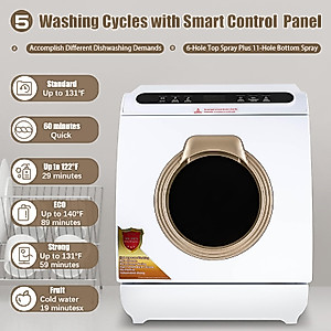 Portable Dishwasher Countertop with 7L Built-in Water Tank, 5 Washing Programs Counter Top Dishwasher No Hookup Needed, 360°Dual Spray Mini Dishwasher for RV Apartments, Camping