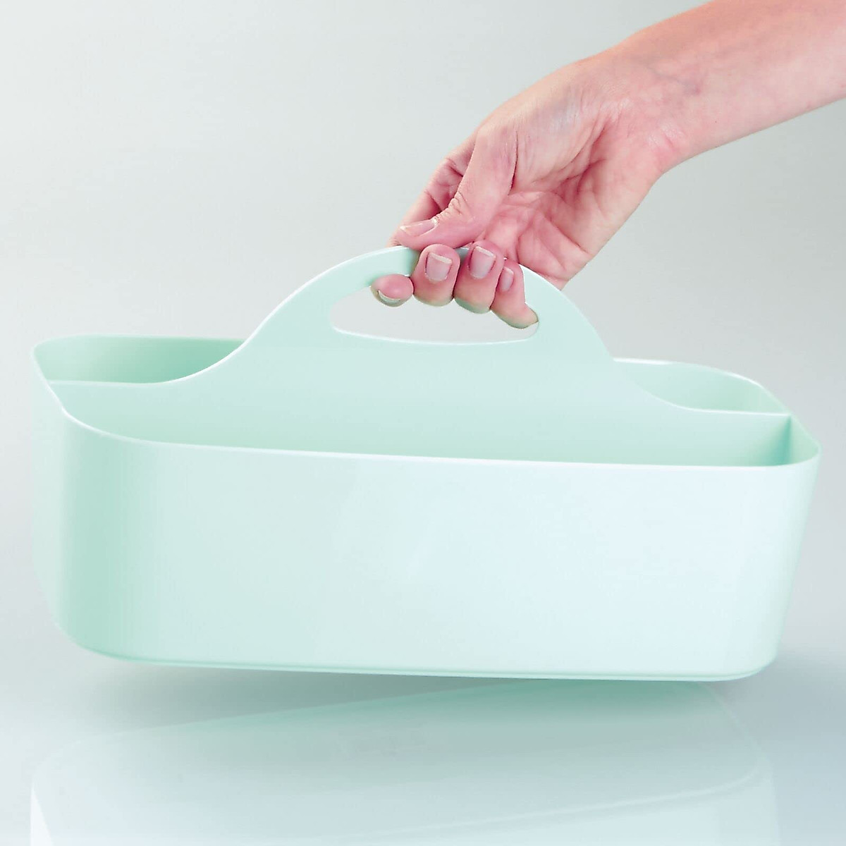 mDesign Plastic Portable Nursery Storage Organizer Caddy Tote - Divided Basket Bin with Handle - Holds Bottles, Spoons, Bibs, Pacifiers, Diapers, Wipes, Baby Lotion - Lumiere Collection - Mint Green