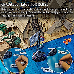 Initiative Tracker Acrylic Laser Cut Sword in The Stone Base with 12 PCS Erasable Taken Flags Perfect for D&D, Dungeons & Dragons, Pathfinder and Other Tabletop RPG