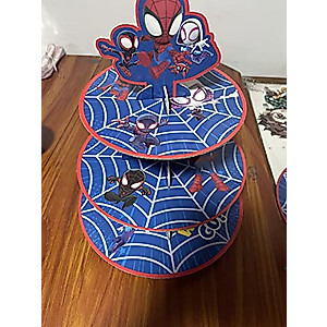 Spider Friends Cupcake Stand Set-3-Tier Round Cardboard Cupcake Stand Dessert Display Stand,Spider Decorations Party Supplies for Kid's Birthday Party Decoration