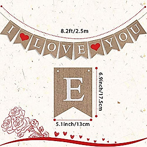 I Love You Burlap Banner for Valentine's Day Decoration, Love Heart Hanging Sign with 8 Modes LED String Light, Wedding Engagement Party Bunting Garland for Valentines Day Dating Home Decor