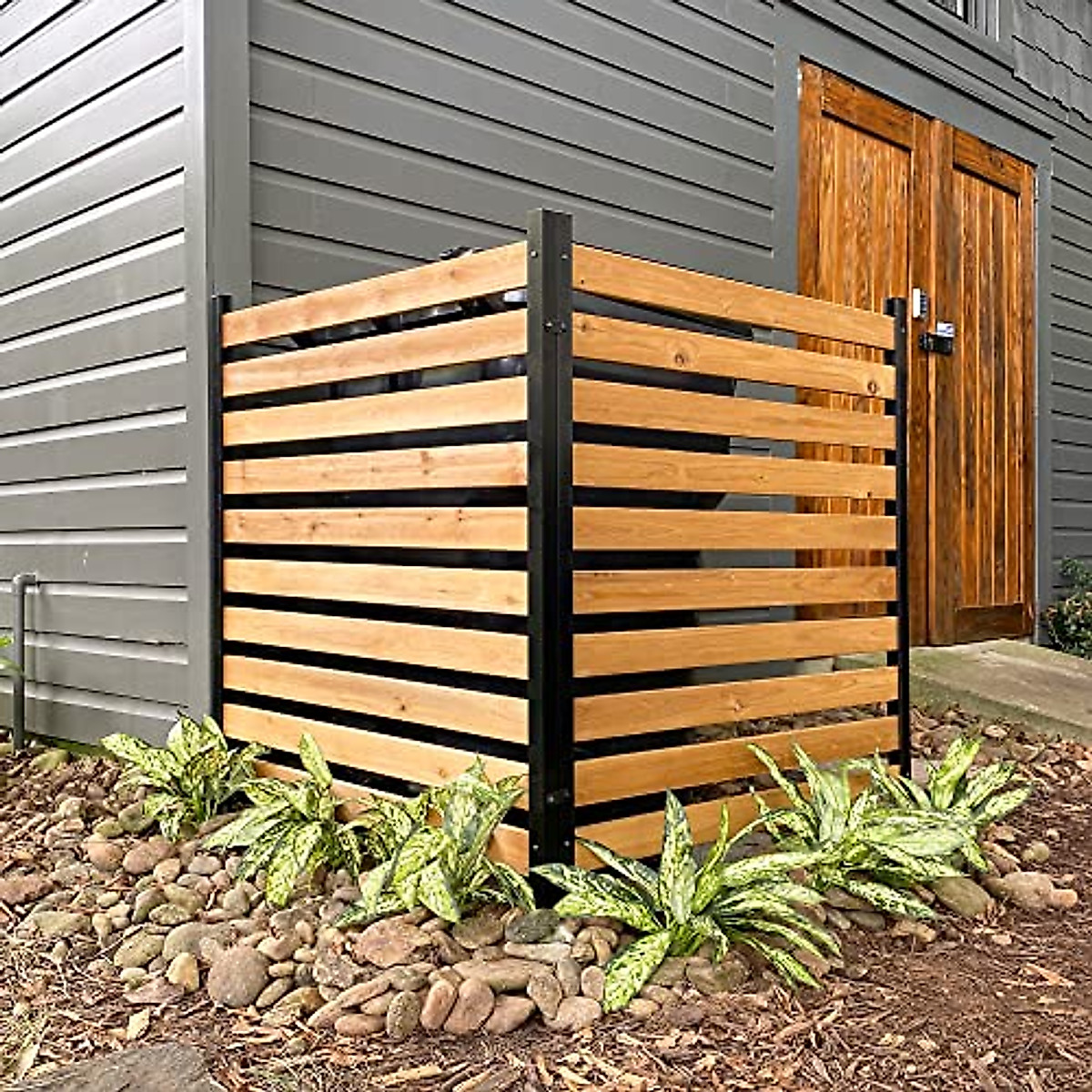 Enclo Privacy Screens EC18009 Charleston Wood Outdoor Privacy Fence Screen Slatted No-Dig Kit 38" W x 42" H, 2 Panels