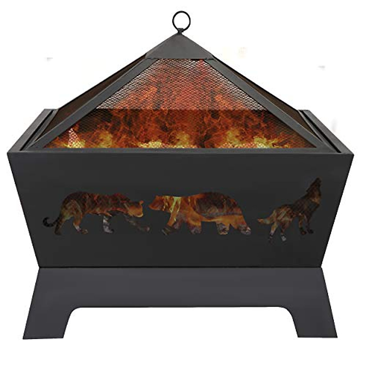 HANGKAI 26" Extra Deep Fire Pit Backyard Patio Garden Stove Wood Burning Fireplace w/Long Fire Poker,Mesh Lid,Rain Cover
