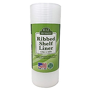 612 Vermont 12" x 40' Clear Ribbed, Waterproof, Non-Adhesive Plastic Shelf Liner for Use in Kitchen Cabinets, Pantry, Wire Shelves, Under Sink, Refrigerators and More.