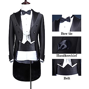 BlingKingdom Men's Satin Cummerbund Pretied Bow Tie Breast Pocket Handkerchief Set for Special Occassions