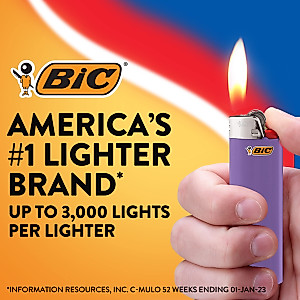 BIC Classic Maxi Pocket Lighters, Lighter for Candles, Purple Lighters (Packaging May Vary), 12 Count Pack