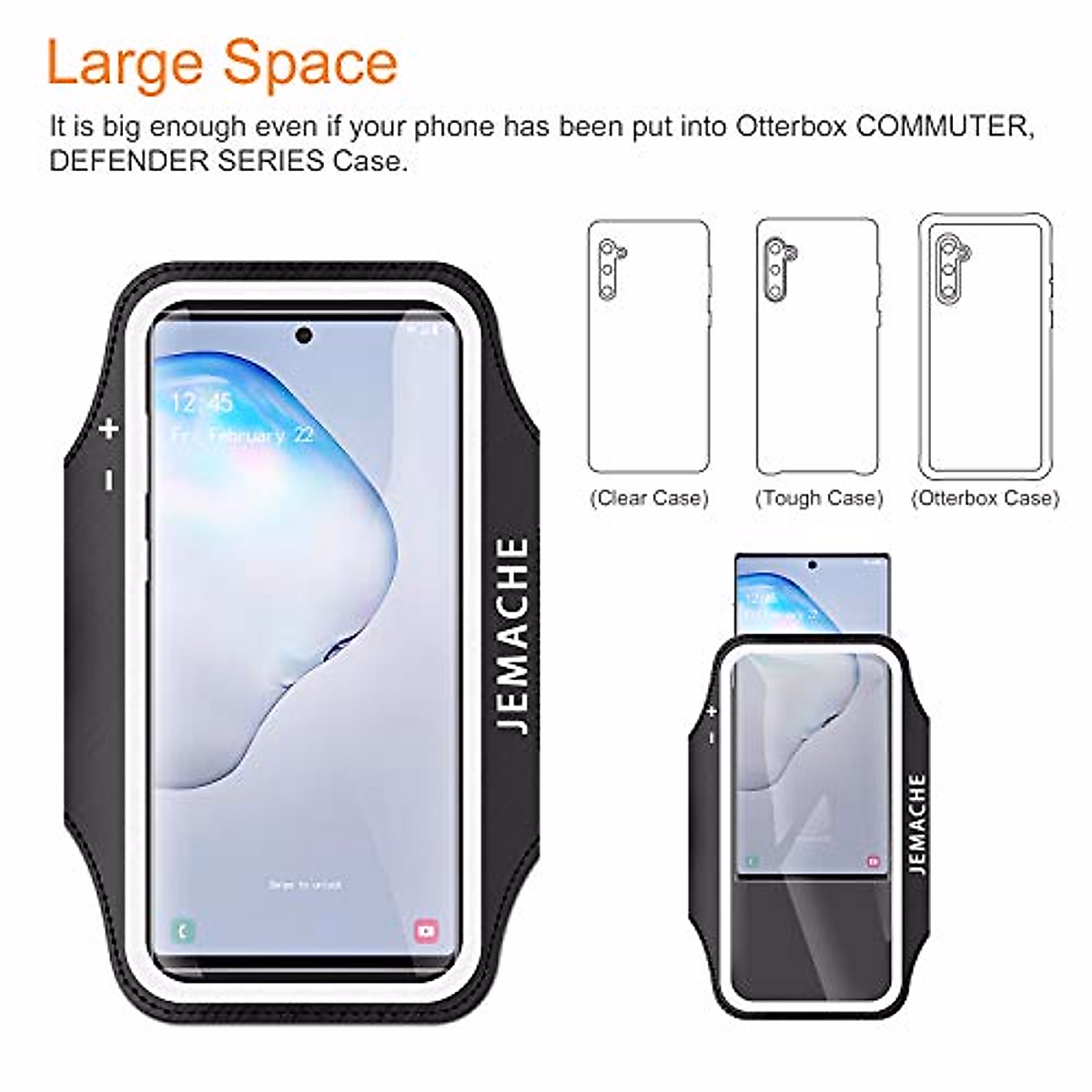 Galaxy S24 Ultra, S23 Ultra, S22 Ultra Armband, JEMACHE Gym Workouts Running Phone Arm Band for Samsung Galaxy S21/S22/S23/S24 Ultra (5G), Note 20 Fits Otterbox Defender Case