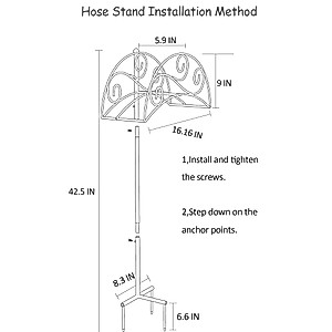 Uuuda Garden Water Hose Holder Detachable Metal Hose Rack Stand Heavy Duty Hose Storage Hanger Organizer for Outside,Black