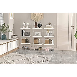 FUSUNBAO Wall Mounted Shelf Organizer Floating Shelves 3 Tiers Bookshlef Wall Hanging Wall Shoe Rack Shelf for Hallway,Living Room,Bedroom,Study Room,Office Room,Bath Room (Pure White-Washed)