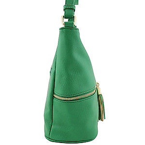 FashionPuzzle Lightweight Tassel Zipper Bucket Crossbody Bag (Kelly Green) One Size