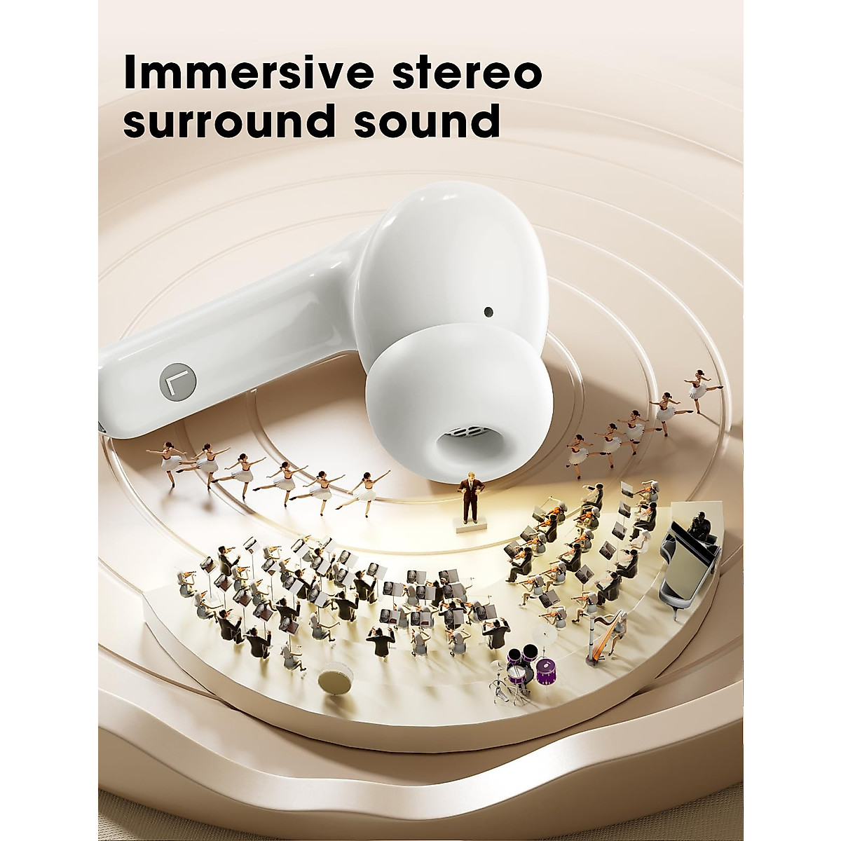 ZZU Wireless Earbuds, 2025 Ear Buds with Big Bass Stereo Sound, Lightweight Bluetooth Earbuds with 48 Hours Playtime, in-Ear Fit Earphones, IPX7, Hands-Free Calls with AI for iPhone, Android, Pad