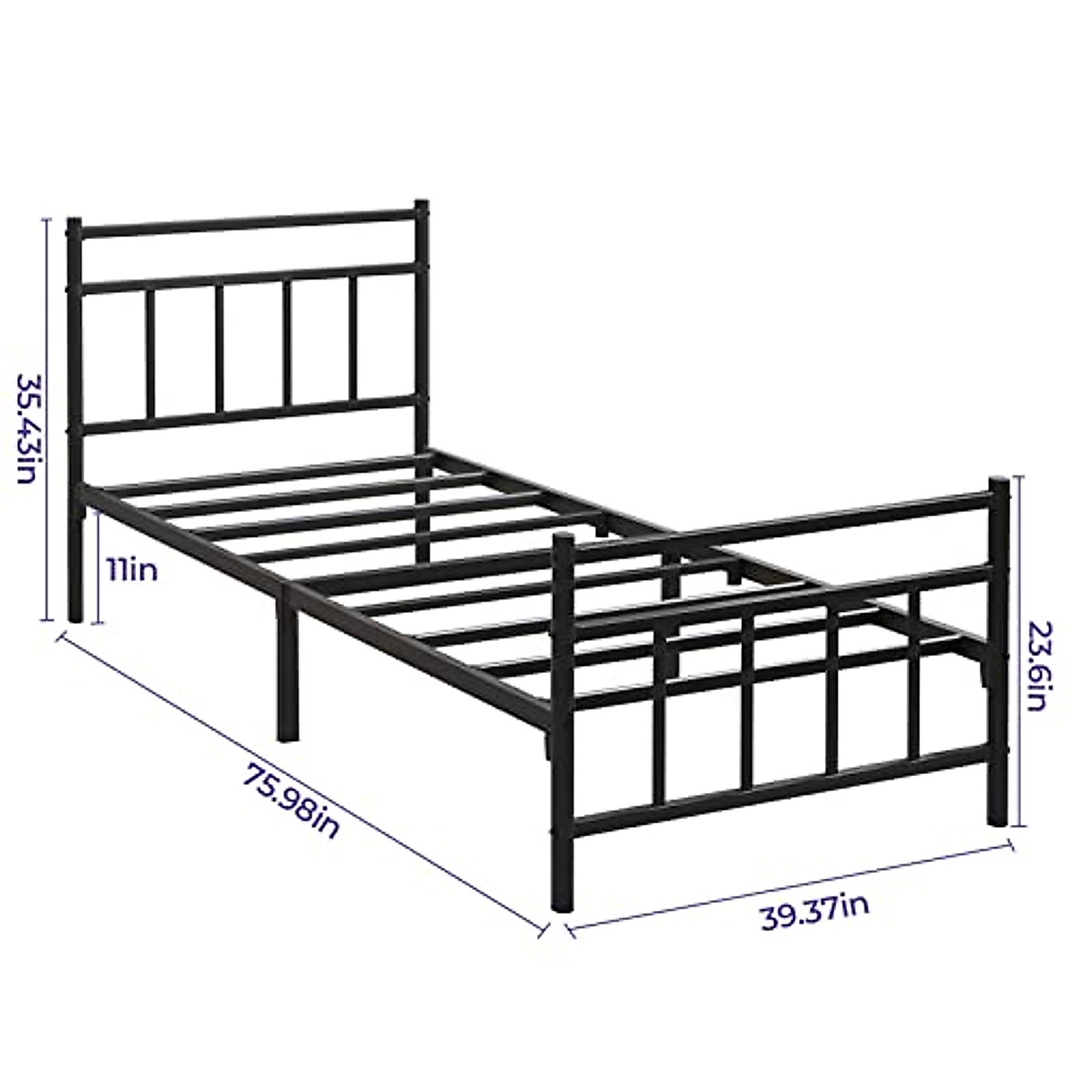 GreenForest Twin Bed Frame with Headboard Metal Platform Bed for Boys Girls Single One Noise-Free Heavy Duty Steel Slats Support Mattress Foundation Saving Space, No Box Spring Needed, Black