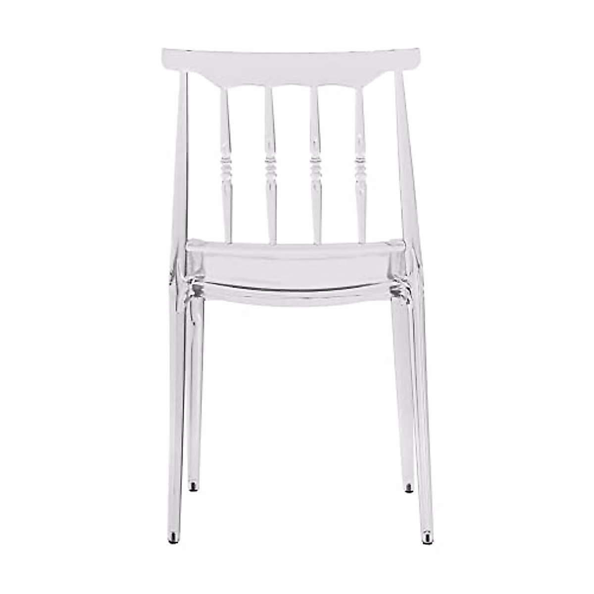 LeisureMod Spindle Mid-Century Modern Plastic Dining Chair with Clear Acrylic Seat and Legs, Stackable Accent Side Chair for Kitchen and Dining Room, Single