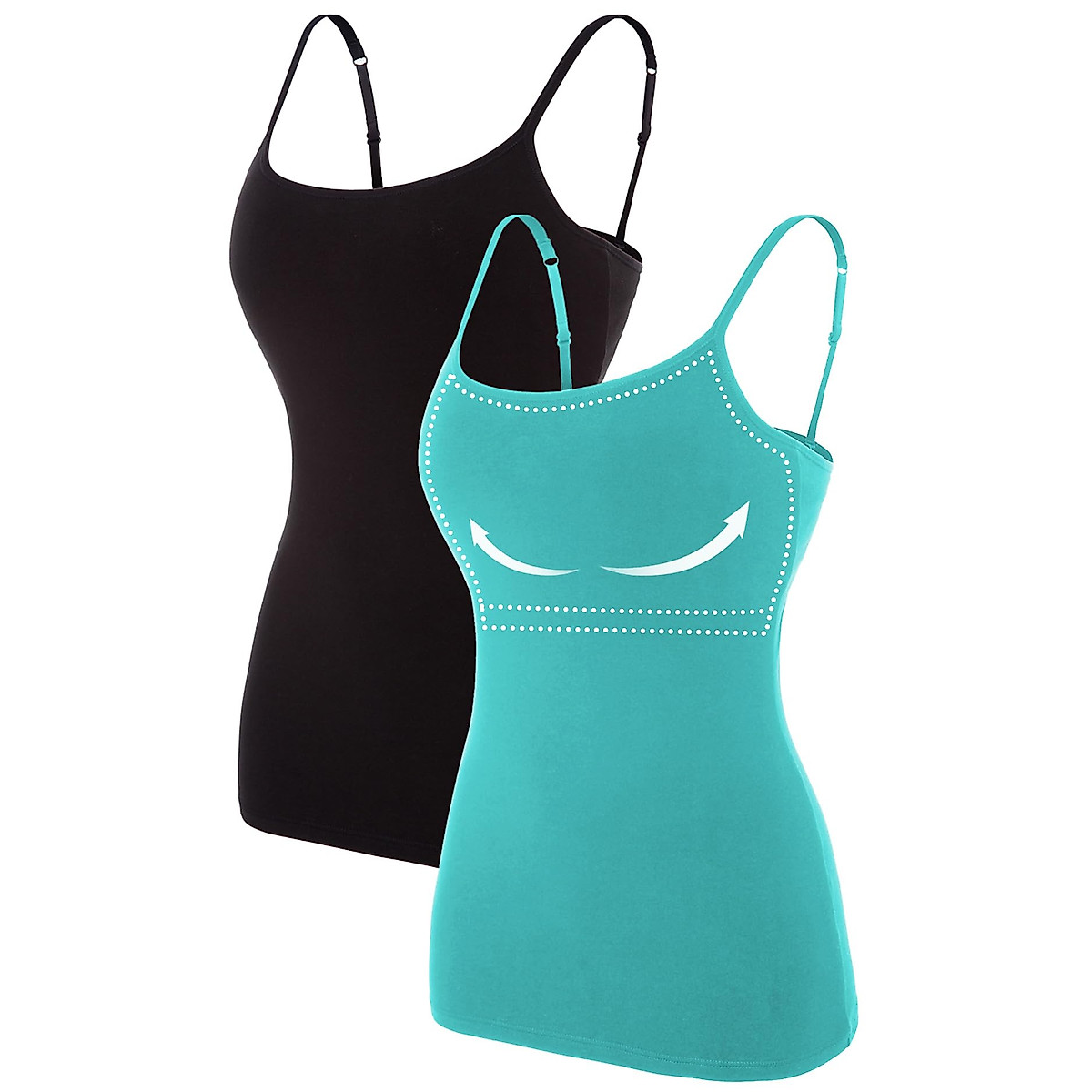 ATTRACO Women Camisole Plain Ladies Tank Tops Bra Packs Stretchy Black Aqua XL